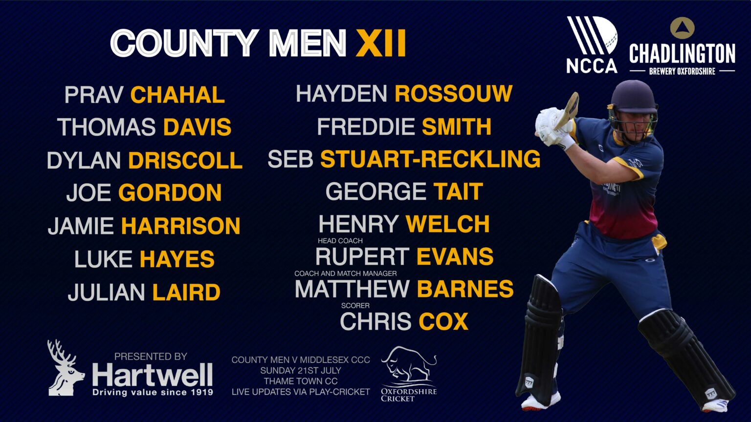 County Men Team News V Middlesex – Oxfordshire Cricket